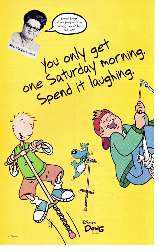 Disney Saturday Morning Cartoons ABC 1998 - 2 PG PRINT AD Doug RECESS ...