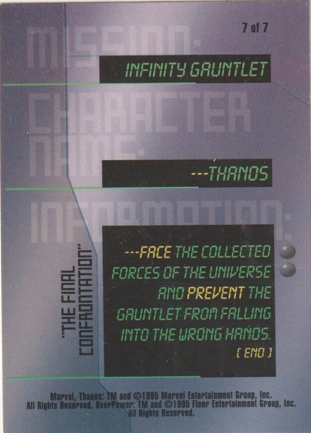 1995 Marvel Overpower Thanos MISSION INFINITY GAUNTLET card Game #7 | eBay