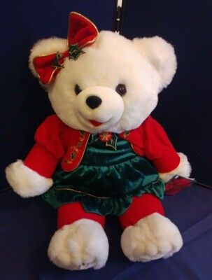 2001 White Snowflake Teddy Bear Plush Girl Christmas Outfit 22" w ...