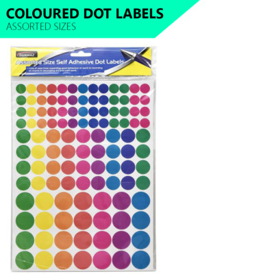 Self Adhesive Coloured Dot Label Assorted Sizes Round Paper Sticker ...