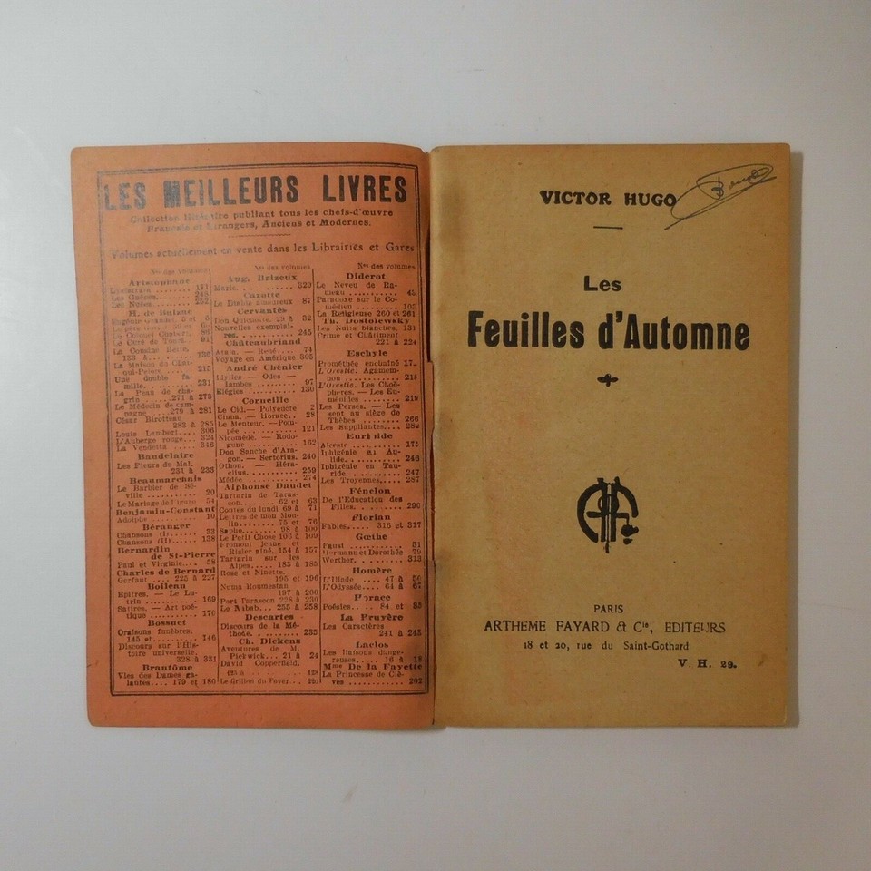 Victor Hugo 1830 The Leaves of Autumn No. 29 Paris Artheme Fayard ...