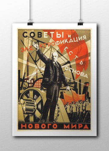 Soviet Russian Propaganda Poster Print LENIN AND ELECTRIFICATION! 18x24 ...