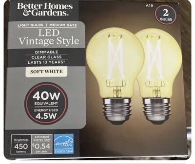 BHG 40 Watt LED 2 Light Bulbs dimmable clear glass Soft White 450 ...