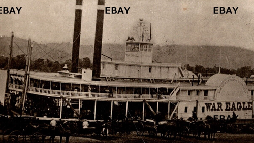 C 1907-1920s RPPC Postcard Steamboat War Eagle Horses People KRUXO BW ...