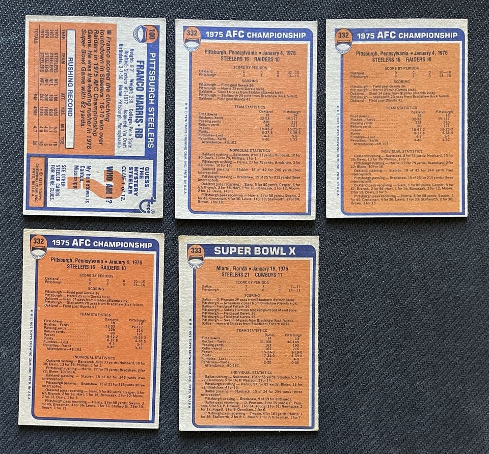 1976 Topps Football Lot (11) Steelers- Franco Harris, Joe Greene ...