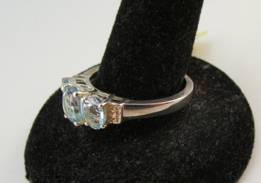 STS 925 Sterling Silver Light Blue 3 Stone Band Ring Size 9 - JTV | eBay