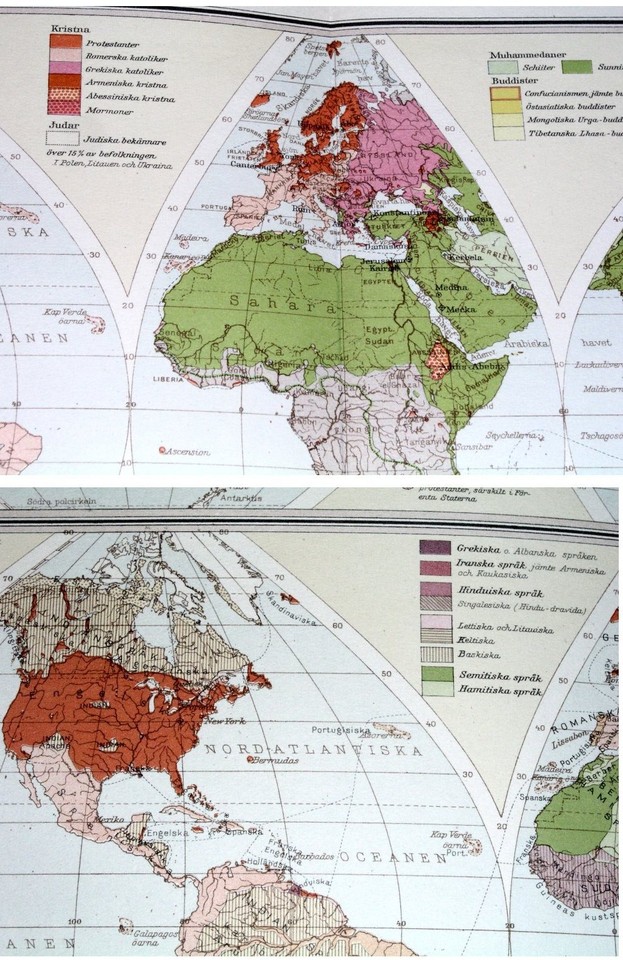 1926 ORIGINAL VINTAGE SWEDISH WORLD MAP OF RELIGIONS AND LANGUAGES | eBay