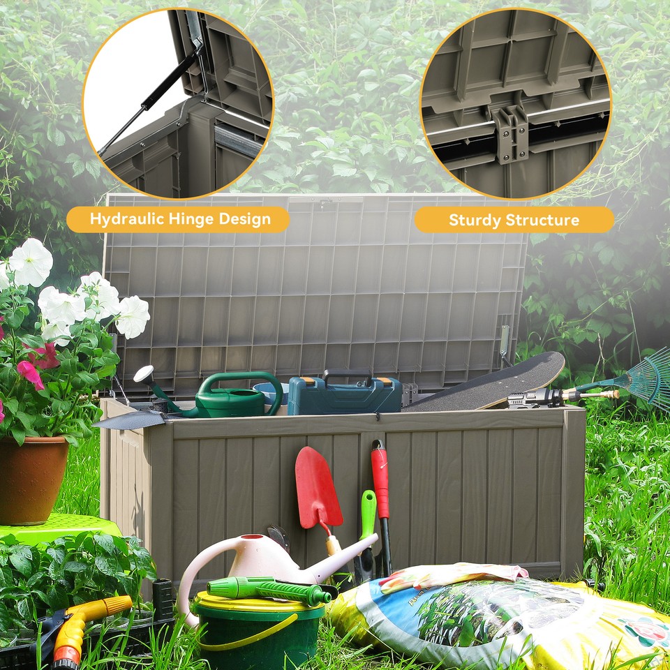 Storage Deck Box Resin Garden Outdoor Backyard Organizer 119 Gal ...