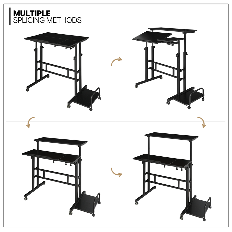 Rolling Adjustable Height Laptop Desk[MOUSE TRAY+CPU STAND]Workstation ...