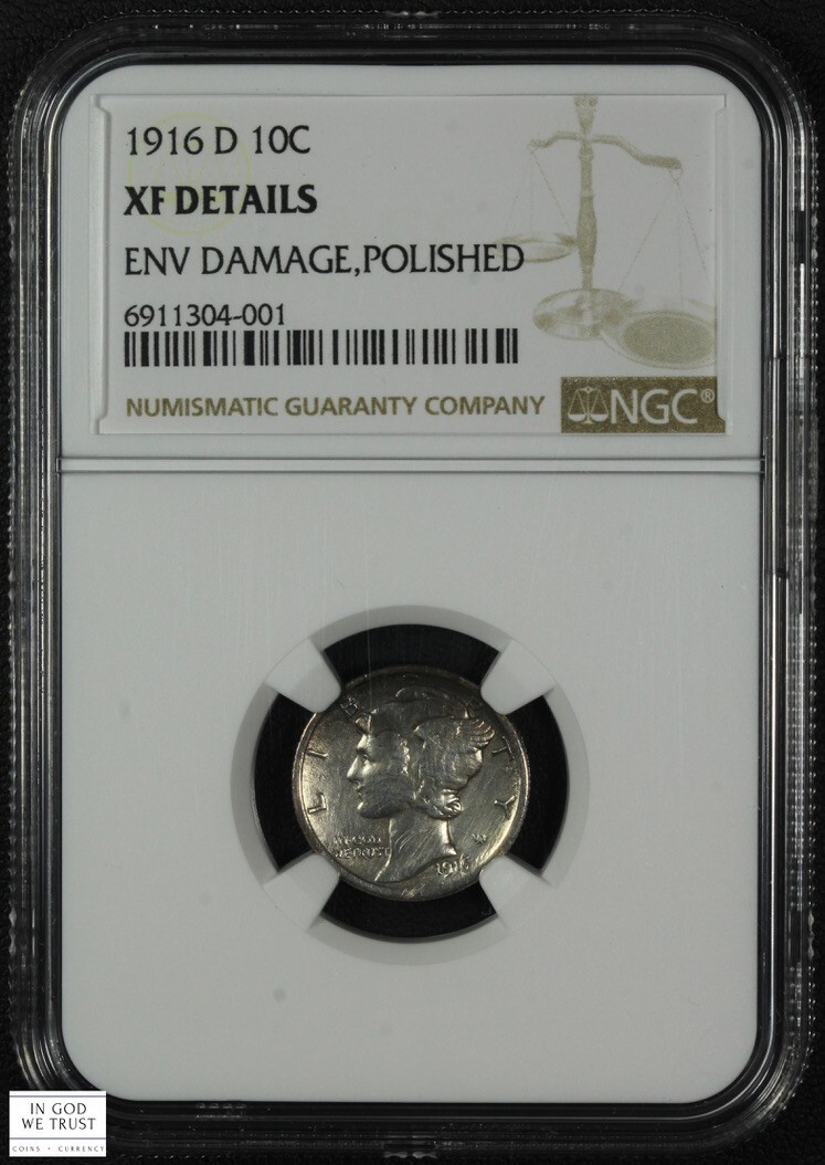 1916 D Mercury Silver Dime 10C NGC XF Details - Environmental Damage ...