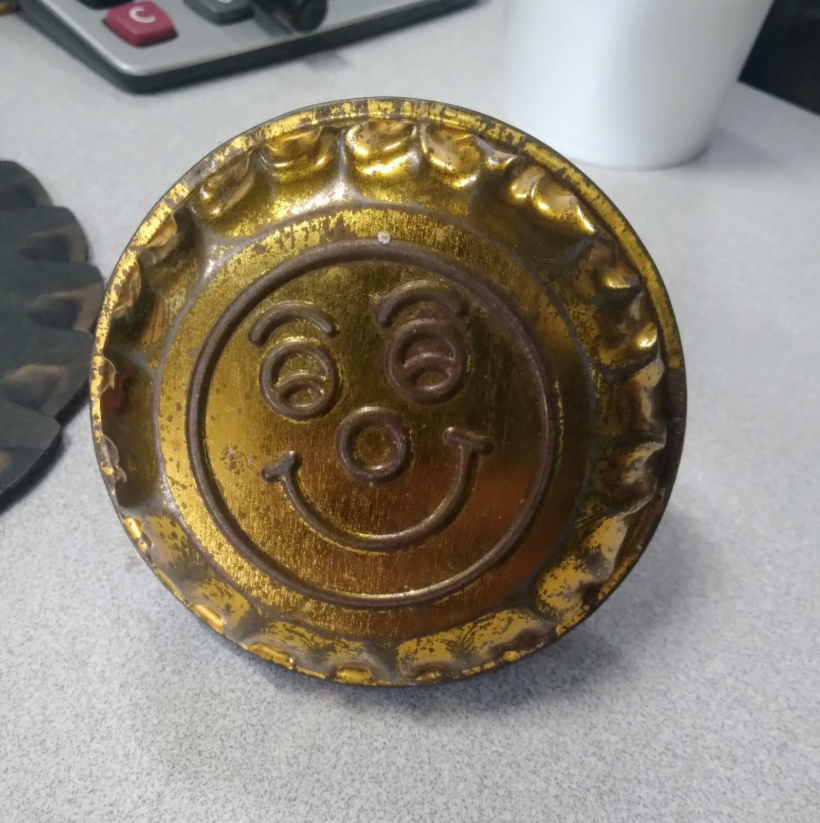 Vintage US Metal Toy happy smile smiley face Round Shaker Rattle ...