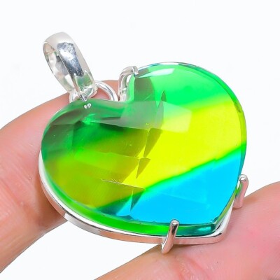 Heart Tri-Color Tourmaline Gemstone Handmade Gift Jewelry Pendant 1.58 ...