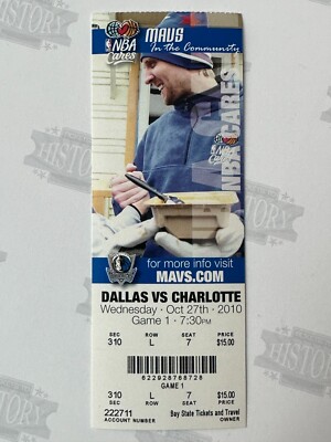 2010 Charlotte Bobcats at Dallas Mavericks Ticket 10/27/10 Opening ...