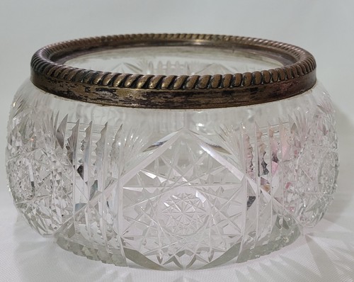 American Brilliant Cut Glass Bowl MONROE flower center with silver ...