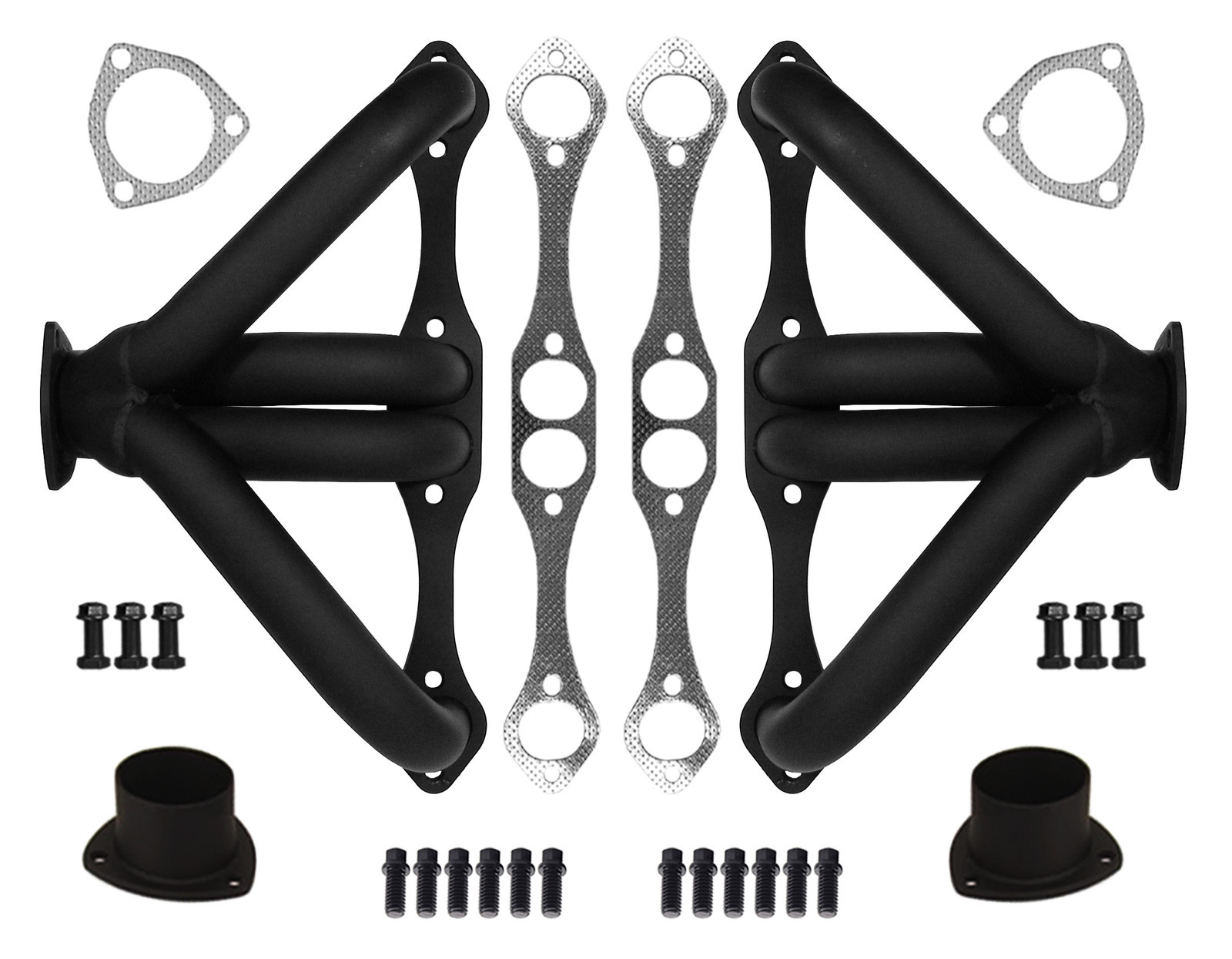 NEW SMALL BLOCK CHEVY HUGGER TIGHT-FIT HEADERS,FLAT BLACK,STREET ROD ...