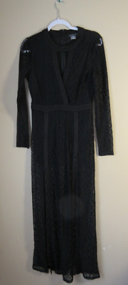 Venus Lace over Bodysuit DRESS Women Sz 6 Black Side Slit Empire ...