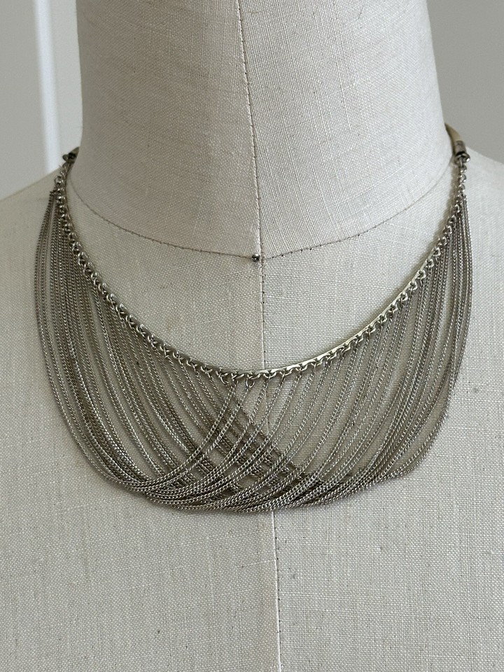Banana Republic Silver Chain Bib Necklace 16" Leather & Silver | eBay