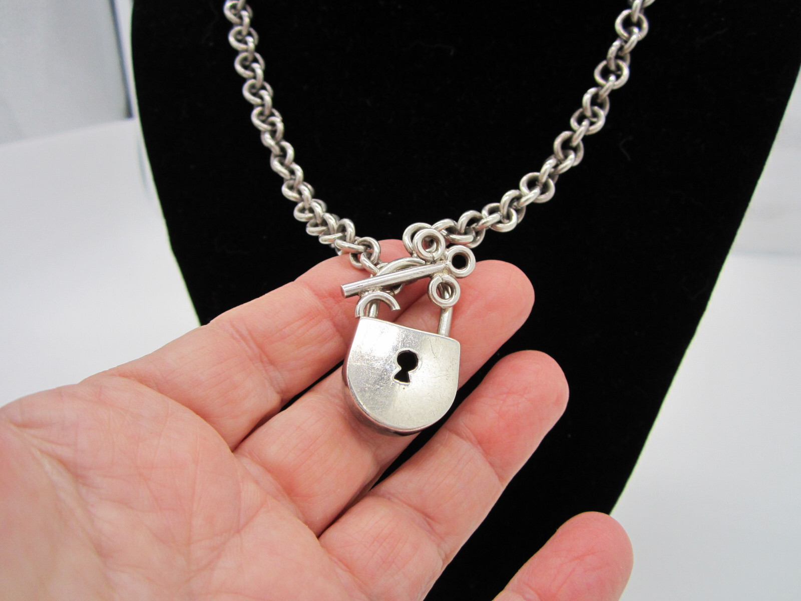 Stunning Vintage Large Sterling Silver Padlock Lock Key Chain 65.2 Gram ...