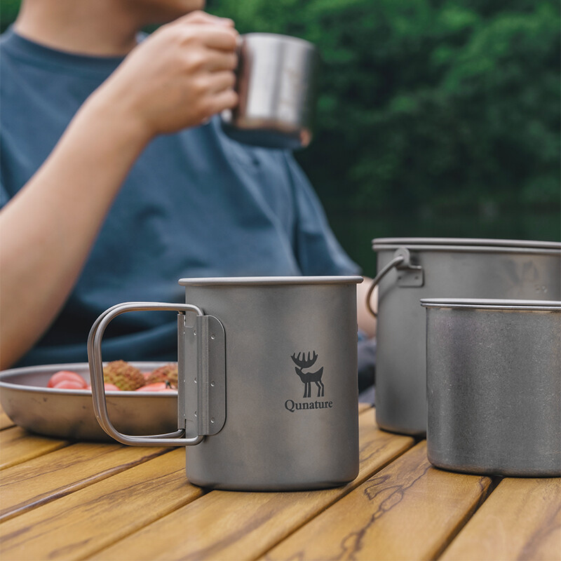 Qunature 375ml Titan Canteen Cup Camping Coffee Mug Hiking Hook Double ...