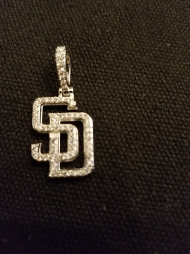THE GLD SHOP MLB SAN DIEGO PADRES LOGO MICRO PENDANT WHITE GOLD PLATED ...