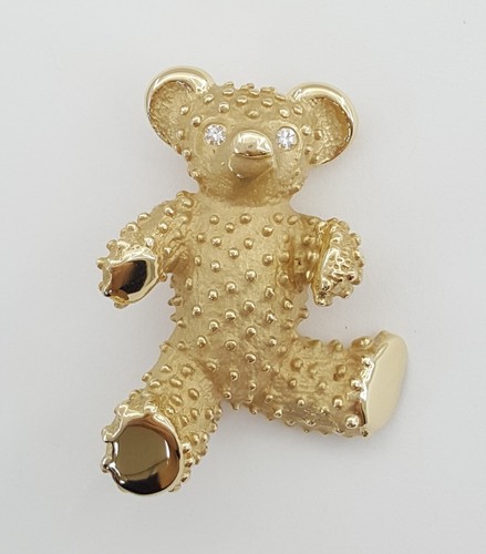 Vintage 14K Yellow Gold Diamond Teddy Bear Brooch Pin 0.06 ct 11.2 ...