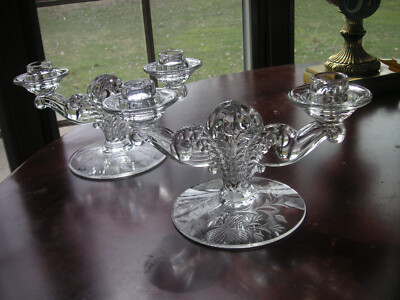 Vintage Pair Warsaw Cut Glass Double Arm Candelabra Candle Holders ...