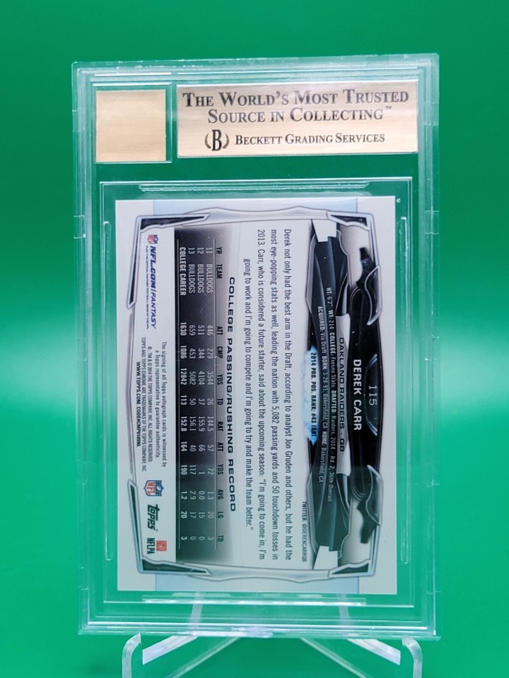 Derek Carr 2014 Topps Chrome Rookie Autograph 115 SP BGS 9.5 Gem Mint ...