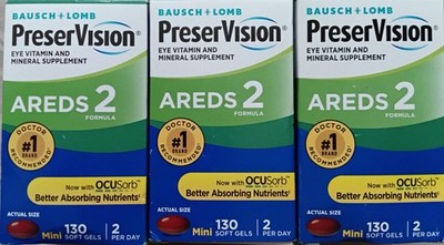 3 PRESERVISION AREDS 2 EYE VITAMIN & MINERAL SUPPLEMENT 130 X3 390 MINI ...