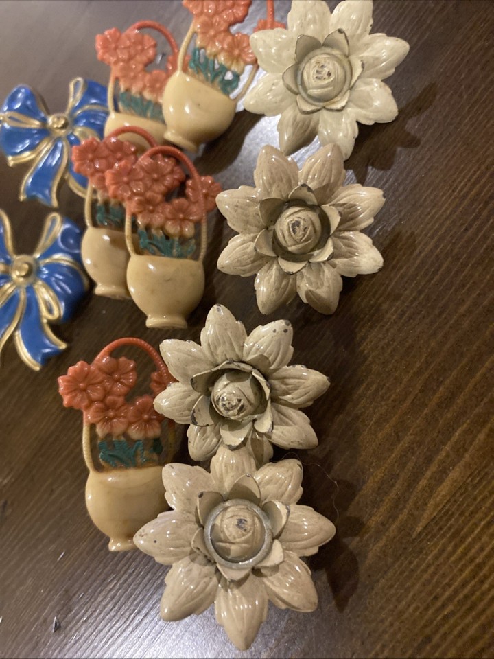 13 Vintage Assorted Metal & Plastic Flower Push Pins Tack Curtain Tie ...