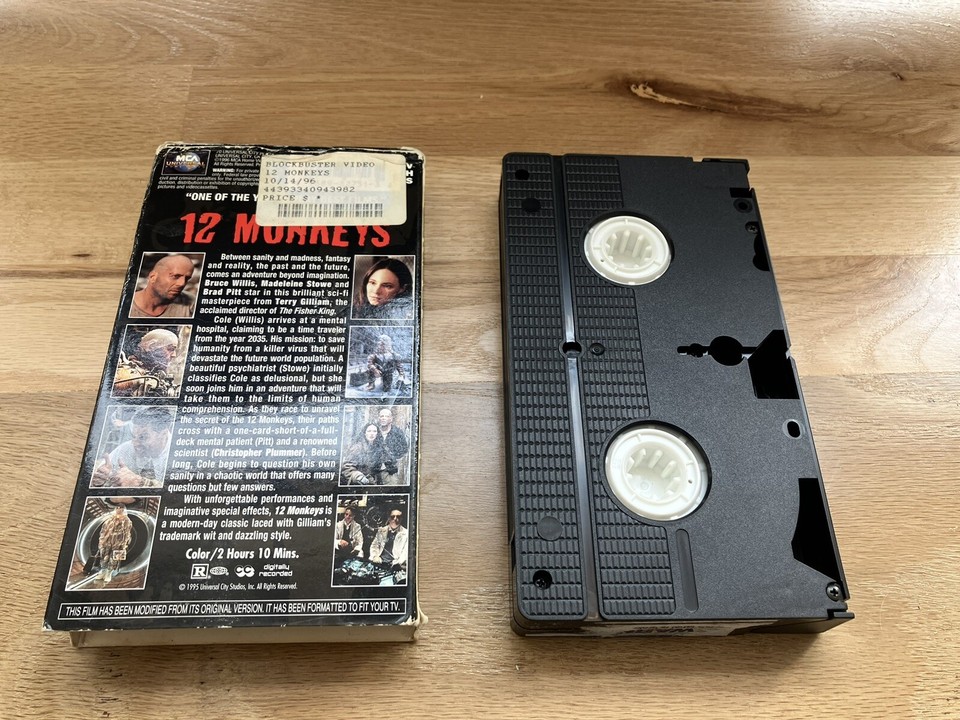 12 Monkeys VHS 1996 Tape Bruce Willis Brad Pitt Madeleine Stowe Classic ...