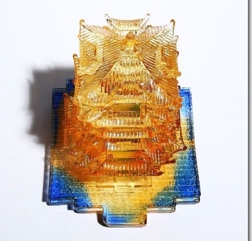 Chinese Liu Li Crystal Glass Tower Statue Feng Shui Ornament ...