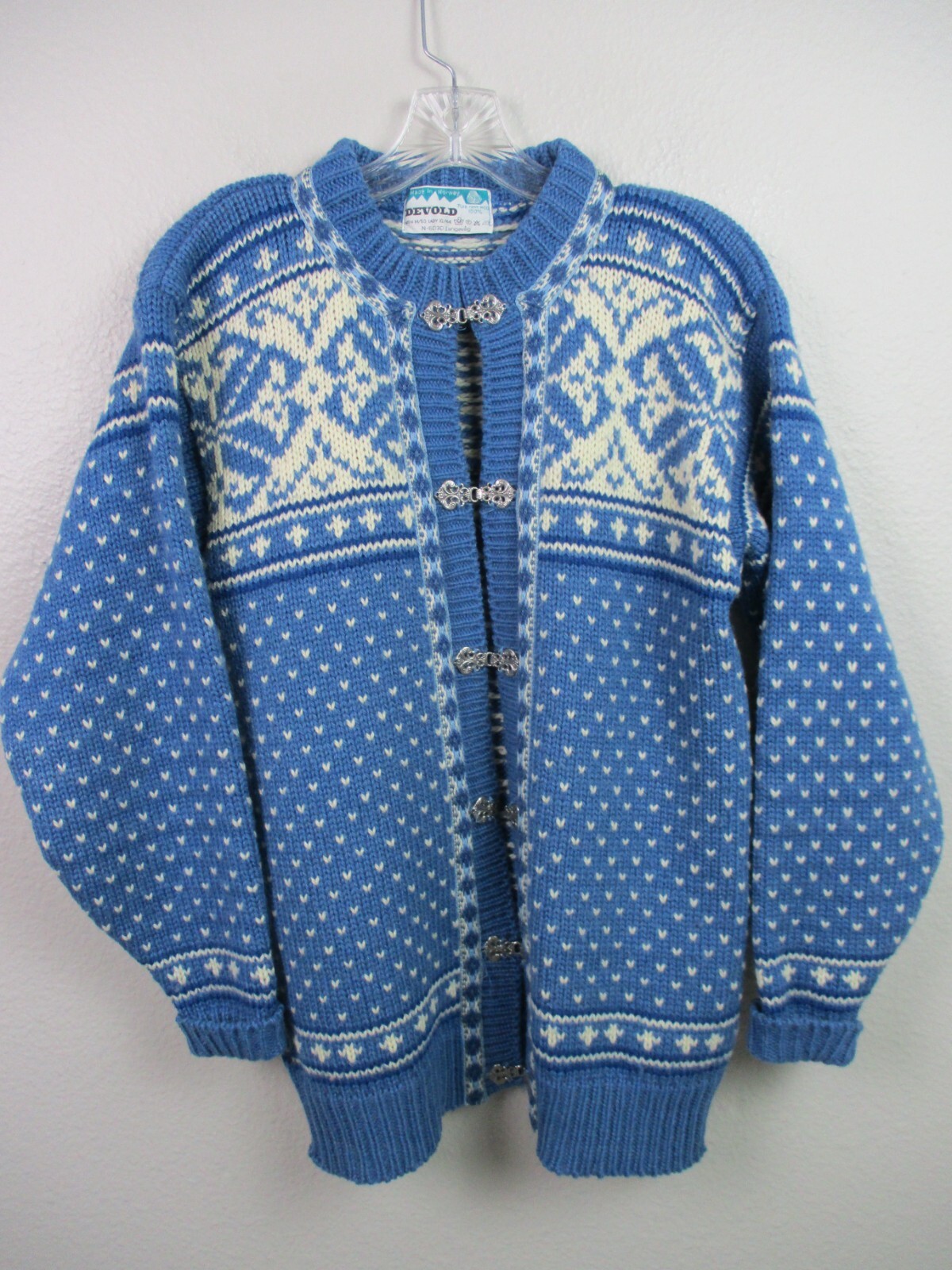 Devold Sweater Womens XL Size 44 Blue White Fair Isle Wool Pewter ...