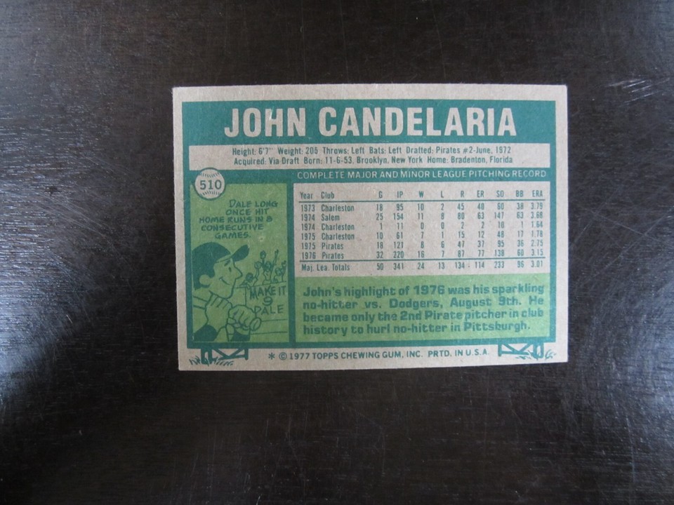 1977 Topps # 510 John Candelaria Card Pittsburgh Pirates | eBay