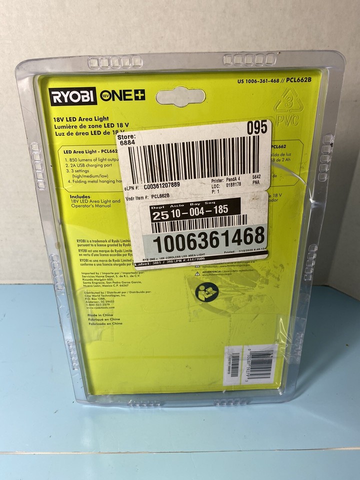 Ryobi PCL662B ONE 18V Cordless LED Area Light with USB Port (Tool Only ...