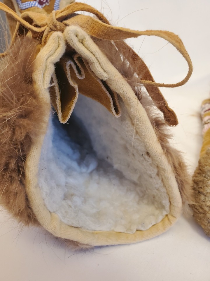 Leather Lace-up Beaver Fur Beaded Mukluks Handmade First Nations | eBay