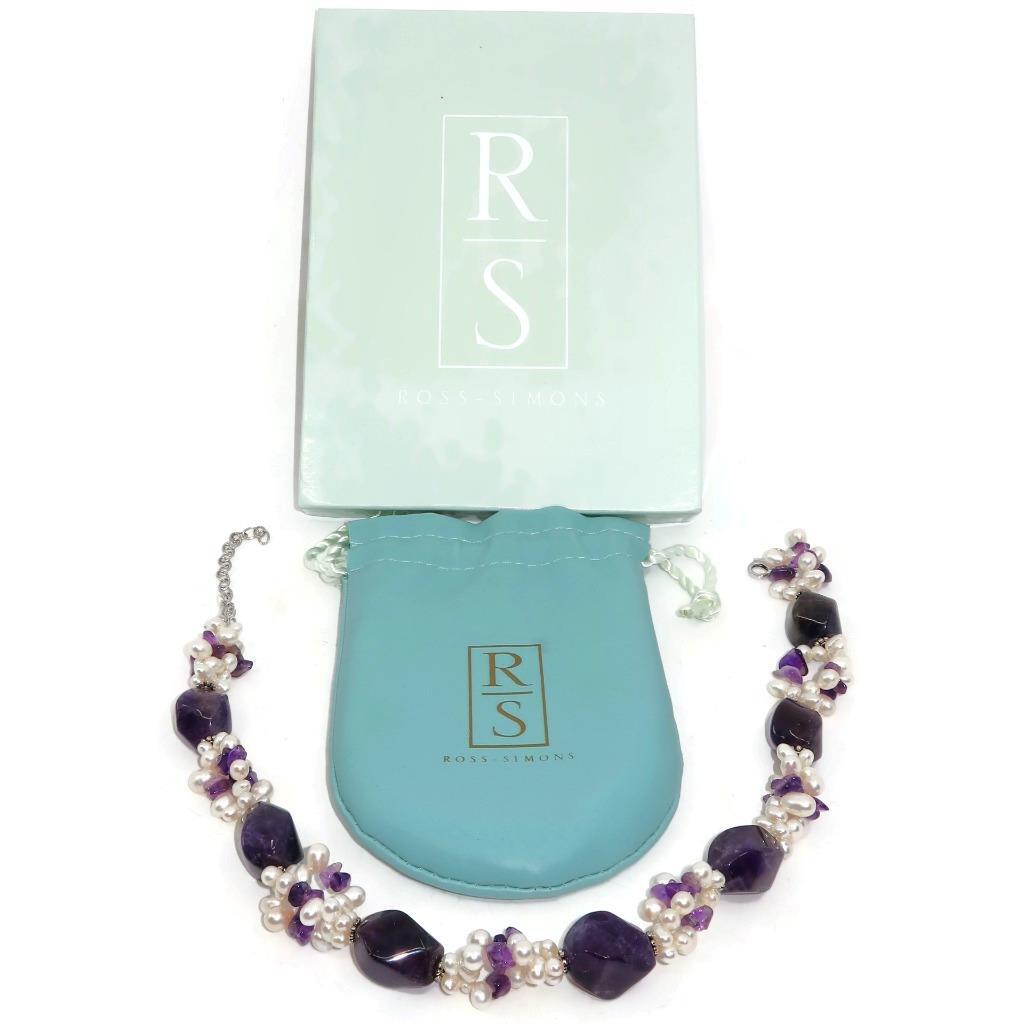 Ross Simons Chunky Amethyst Beads & Rice Pearls Necklace, Sterling ...