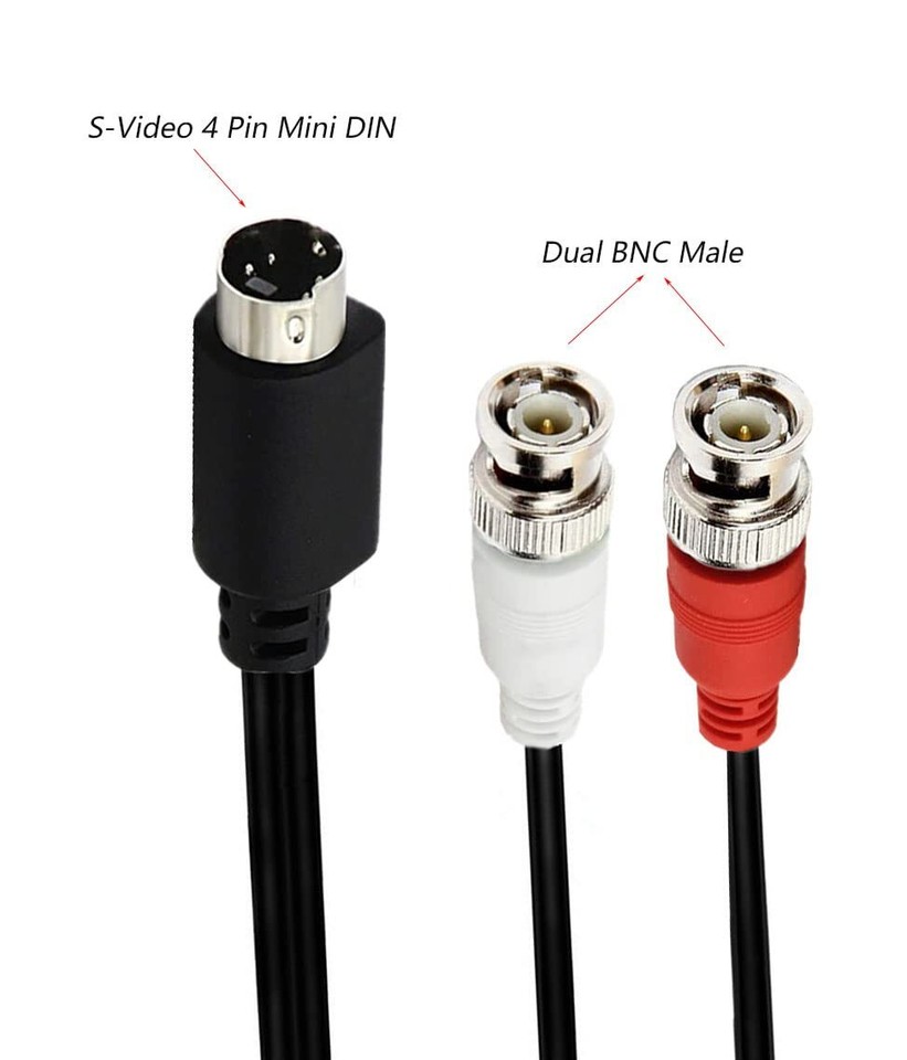 S-Video 4 PIN to BNC Splitter Cable, Mini DIN 4 Pin S-Video Male to 2 ...