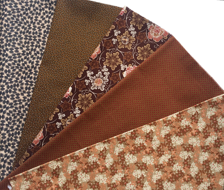 5 Fat Quarters Brown Burgundy Pattern Fabric -100% Cotton (322-5) | eBay