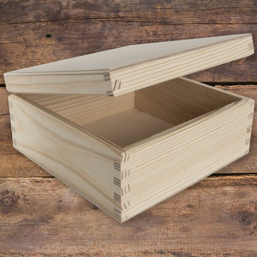 Small Square Wooden Box 15 x 15 x 7 cm / Plain Pine for Storage Craft ...