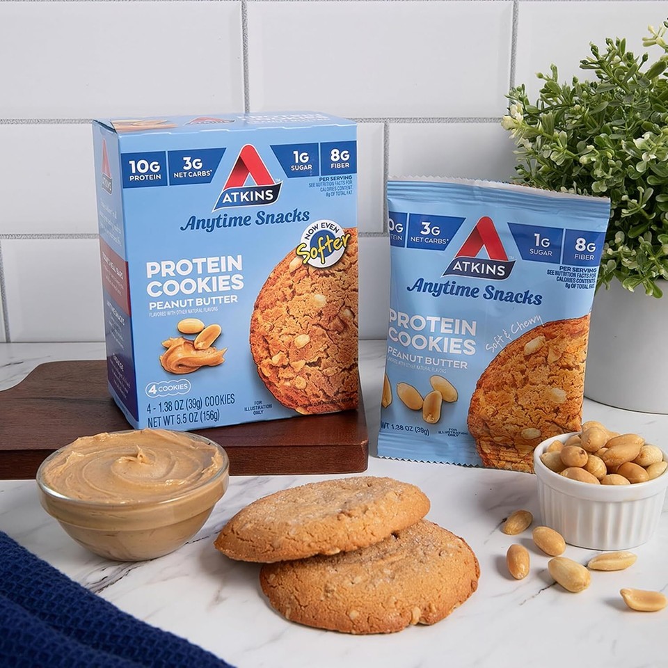 Atkins Peanut Butter Protein Cookie, Protein Dessert, Rich in Fiber, 3G ...