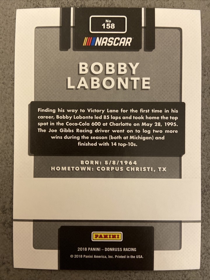 Bobby Labonte Signed 2018 Donruss Autographed NASCAR Auto Racing Card ...