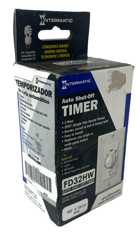 Intermatic FD32HW Timer Auto Shut-Off Spring Wound 125/277V 50/60Hz 1P ...