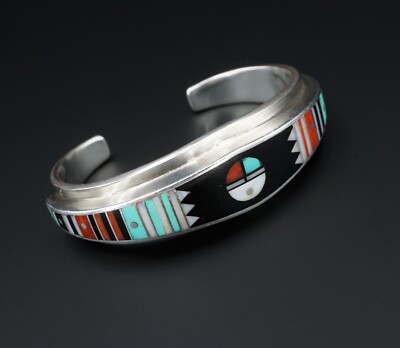Ernest Benally Sunface Mosaic Inlay Sterling Silver Cuff Bracelet 6 ...