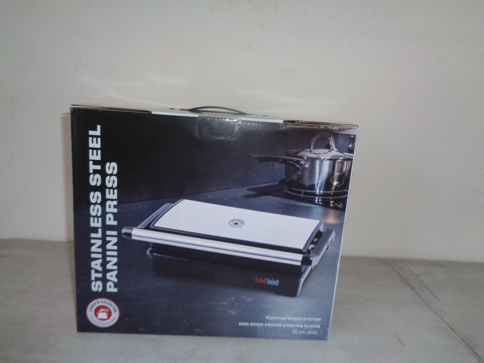 CHEFS COUNTER STAINLESS STEEL PANINI SANDWICH PRESSER NON-STICK, NEW IN ...