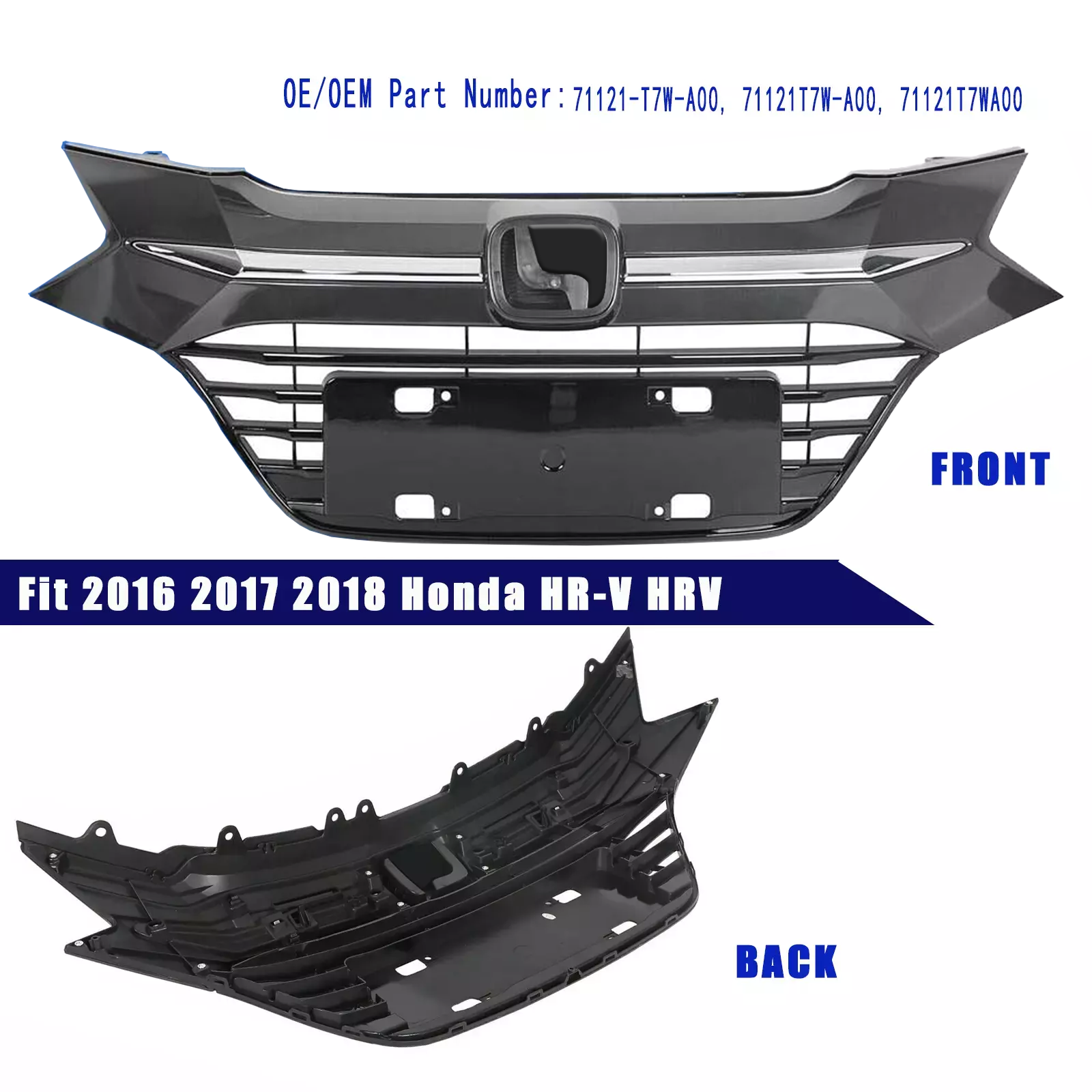 Fit 2016 2017 2018 Honda HR-V HRV Front Upper Black Grille Grill W ...