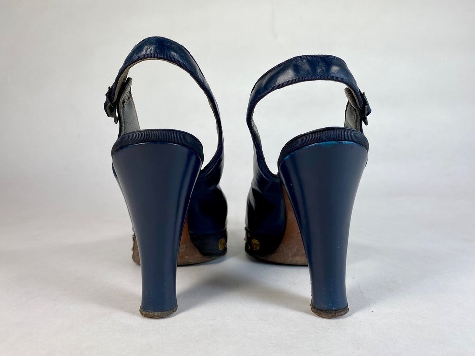 Vintage 1940's MACKEY STARR navy leather platform heels with spangles ...