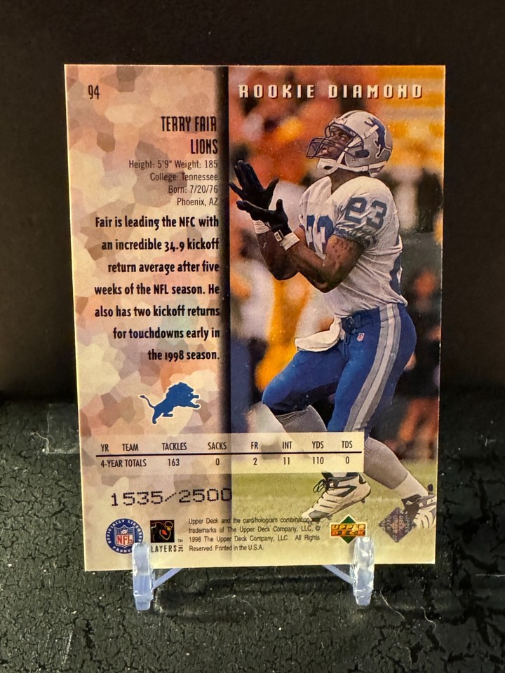 1998 UD Black Diamond Football Terry Fair Rookie Diamond RC Card #94 ...