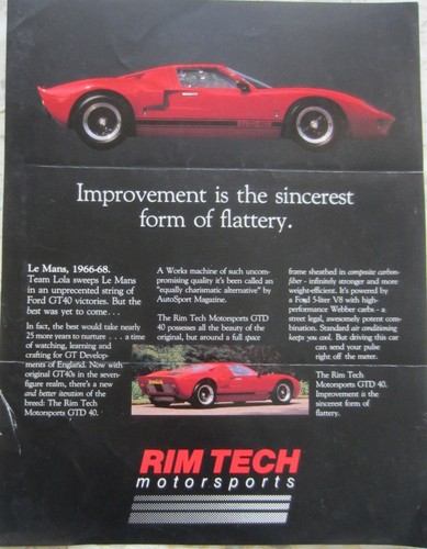 RIM TECH MOTORSPORTS GTD 40 (FORD GT40 REPLICA) FACTORY PAMPHLET, FREE ...