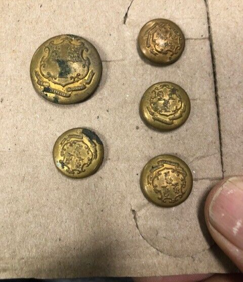 5 Antique CONNECTICUT State Seal BRASS COAT Buttons Scoville made in ...
