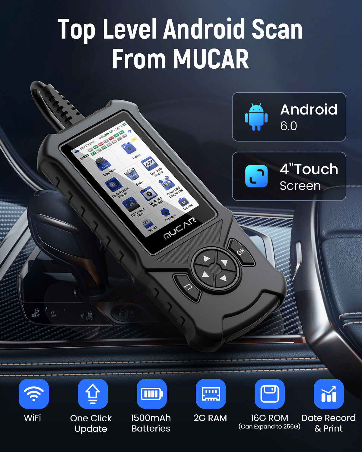 MUCAR CDE900 OBD2 Scanner Auto Code Reader Diagnostic Tool ABS SRS ECM ...